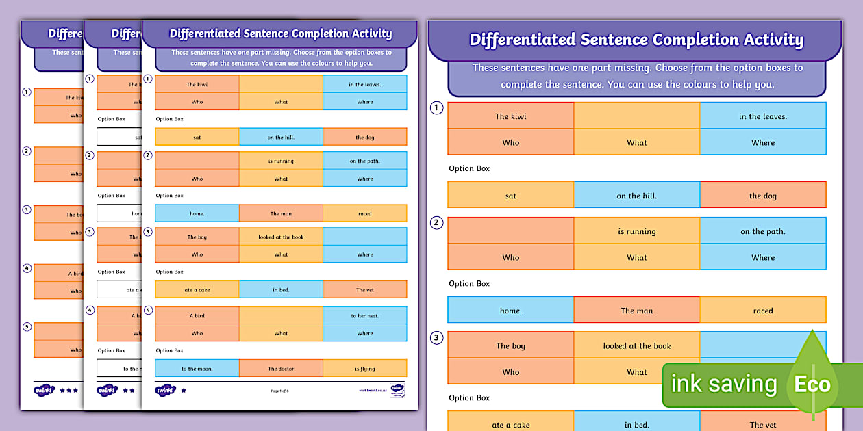 Differentiated Sentence Completion Activity - Twinkl