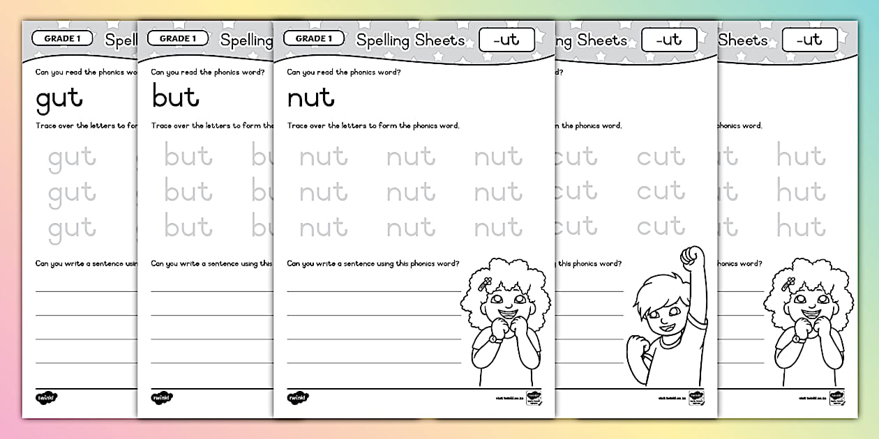 Grade 1 -ut Spelling Sheets (teacher made) - Twinkl