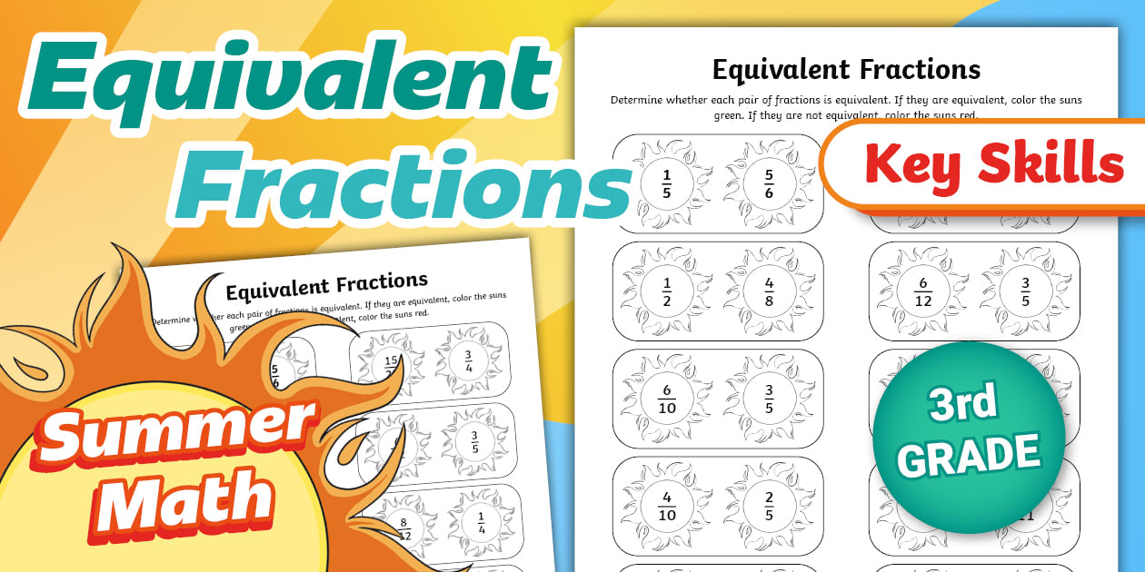 Third Grade Equivalent Fractions Summer Activity - Twinkl