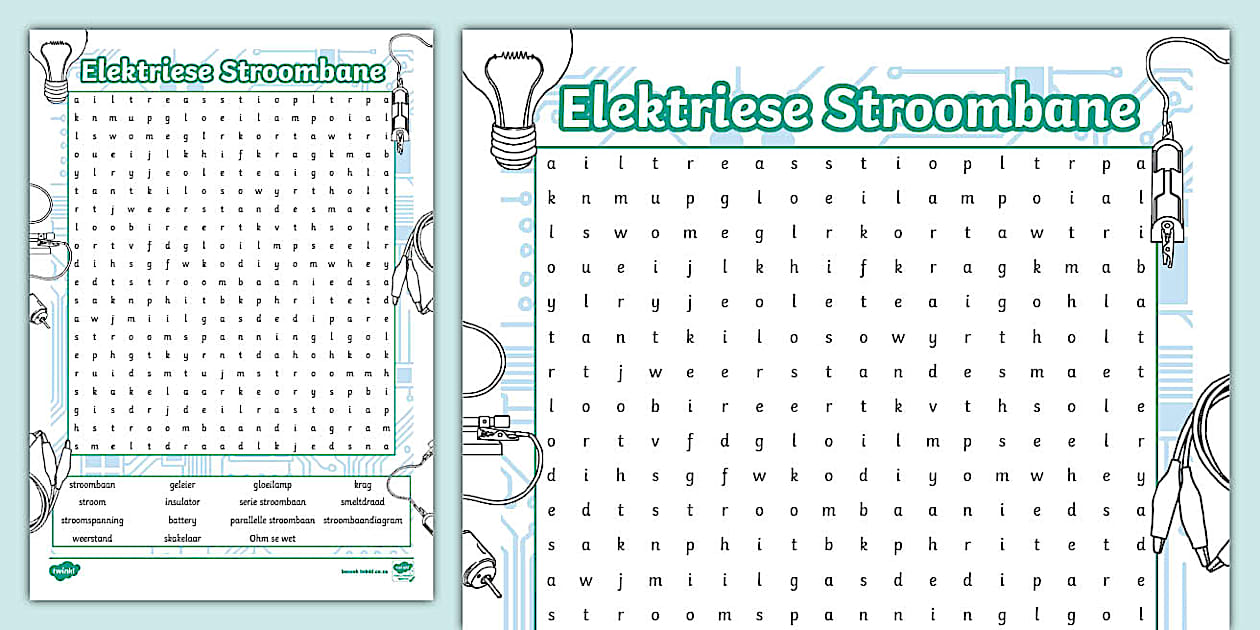 Elektriese Stroombane Woordsoek (professor feito) - Twinkl