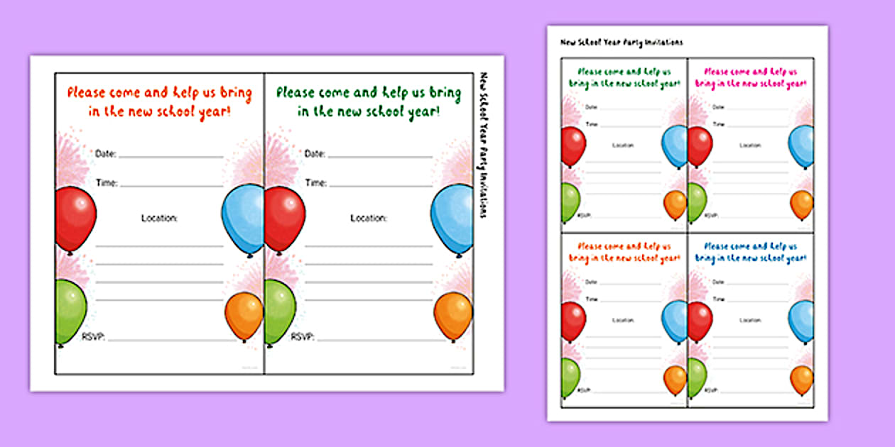 New School Year Party Invitations
