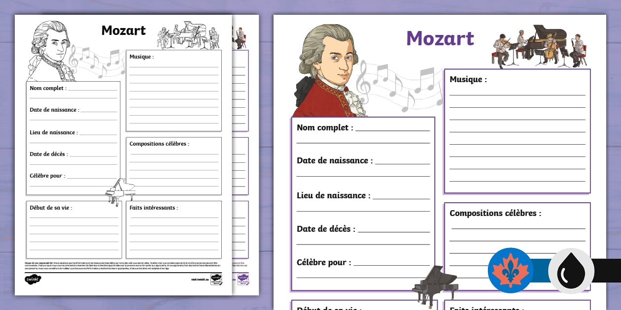 Mozart Fact File Template French (teacher made) - Twinkl