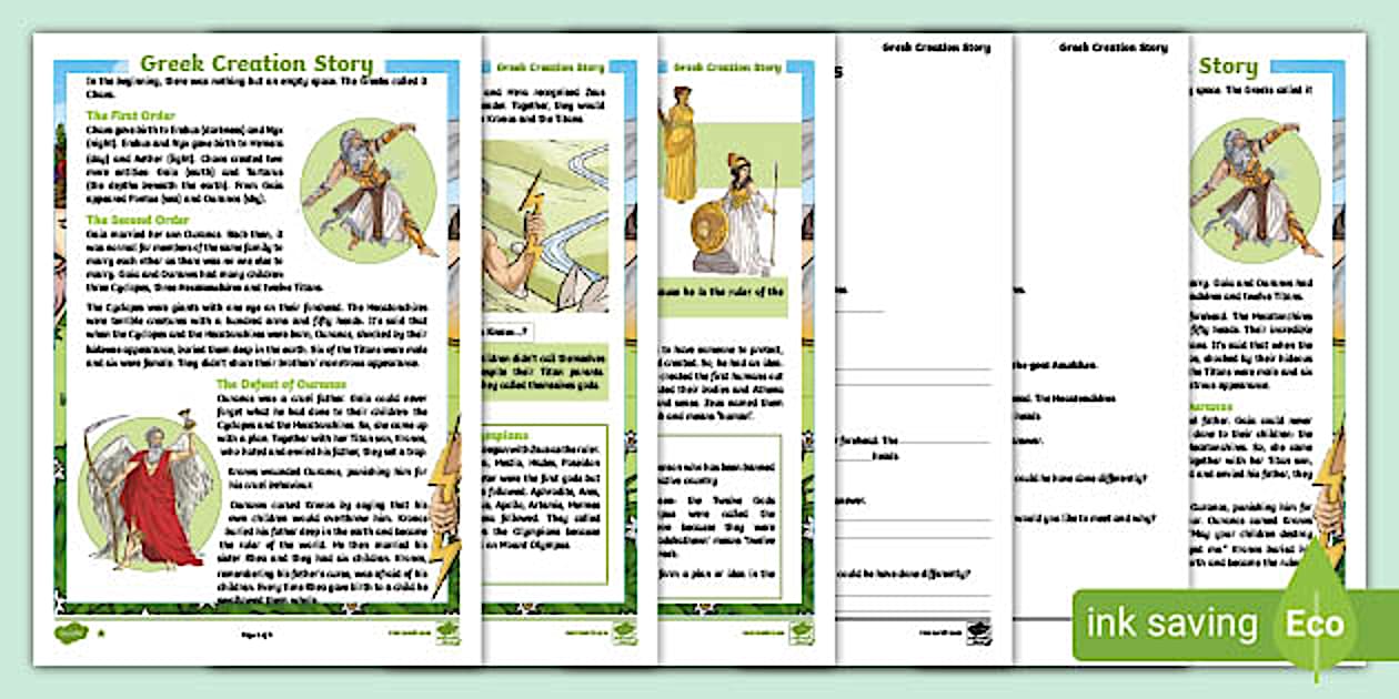 Greek Mythology Creation Story Differentiated Reading Comprehension