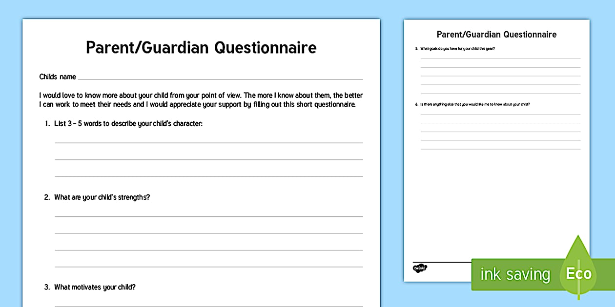 Editable Parent/ Guardian Questionnaire Letter - Twinkl