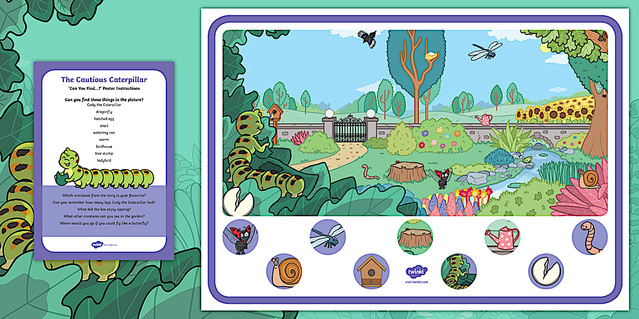Editable The Cautious Caterpillar Can You Find...? Poster and Prompt ...