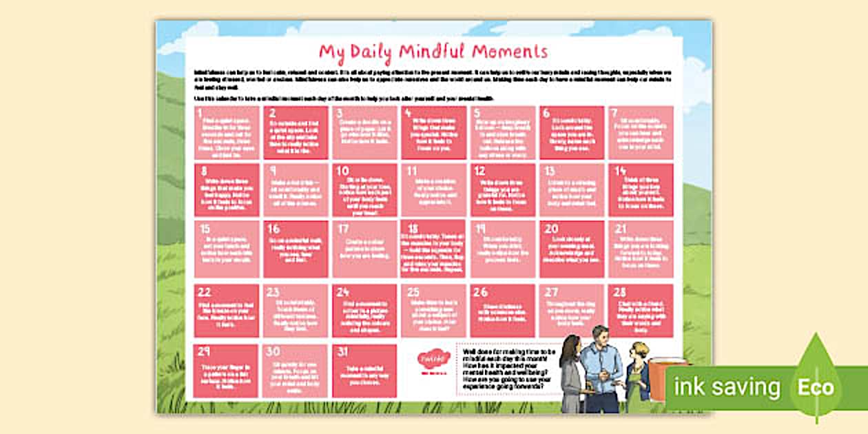 Mindful Moments Self-Care Calendar for Adults | Twinkl