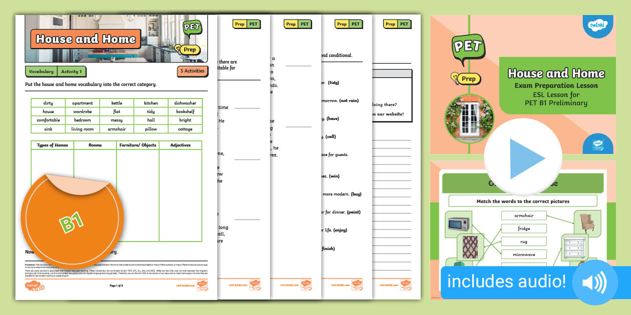B1 PET Prep Lesson - House and Home {Twinkl} (teacher made)
