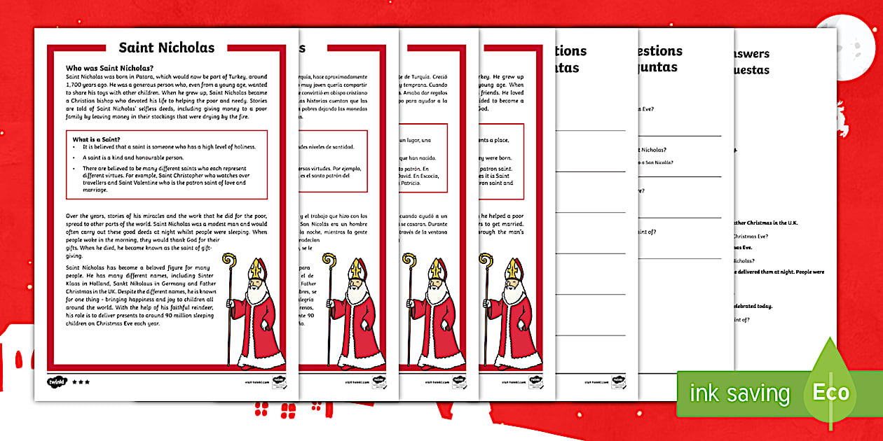 KS1 Saint Nicholas Differentiated Reading Comprehension Activity