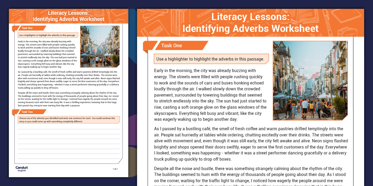 Literacy Lessons: Identifying Adverbs Worksheet - Twinkl