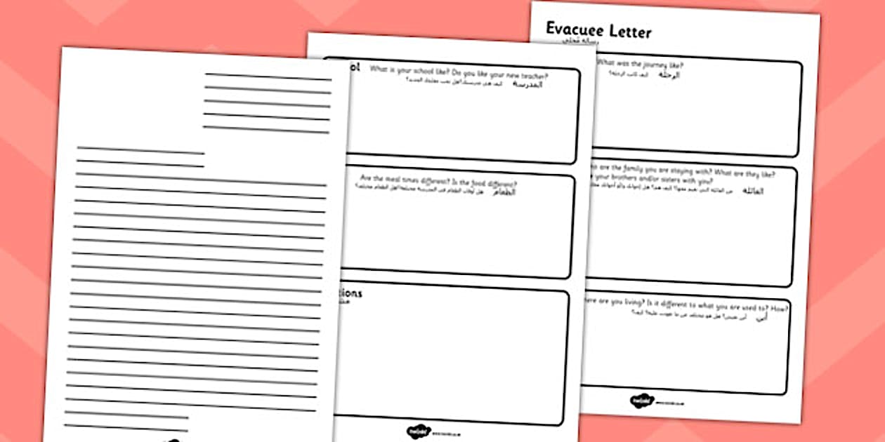Evacuee Letter Writing Frame Arabic Translation - Twinkl