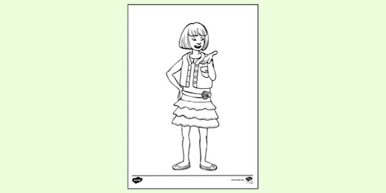 Child Girl Stood Talking Colouring | Colouring Sheets