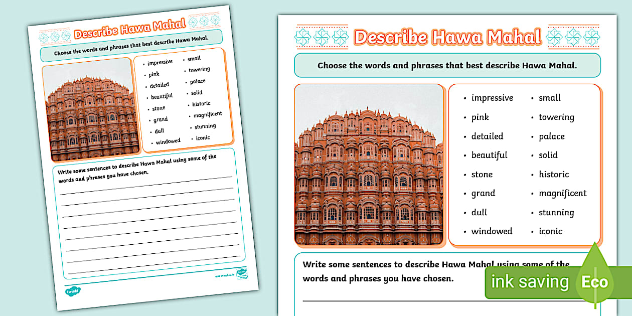 Describe Hawa Mahal Worksheet (teacher made) - Twinkl