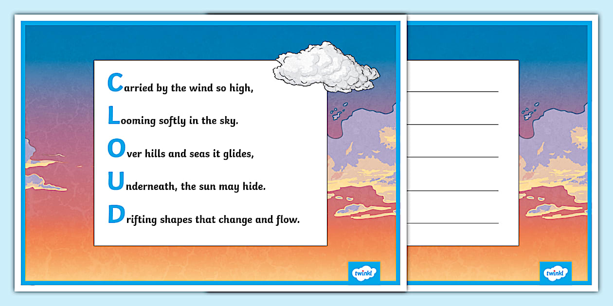 Cloud Acrostic Poem Example and Template (teacher made)