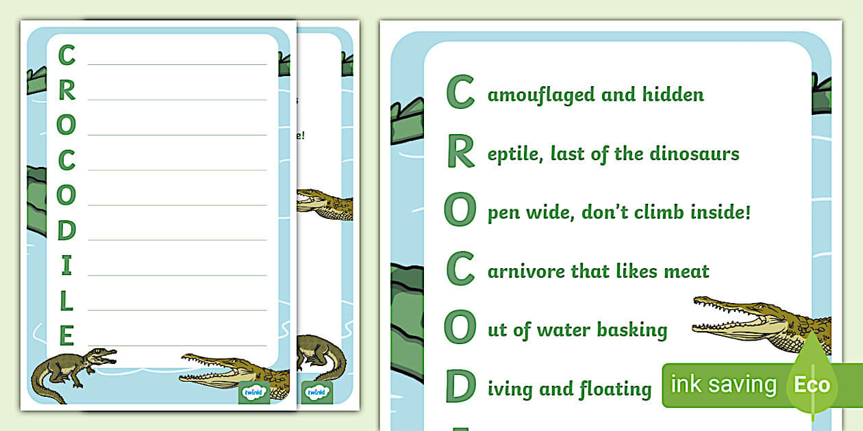 Crocodile Acrostic Poem Example (teacher made) - Twinkl