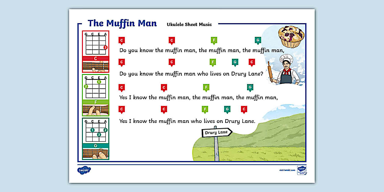 👉 The Muffin Man Ukulele Sheet Music (teacher made)