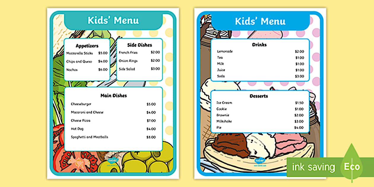 Editable Kids' Menu Template | Teaching Resources for Kids