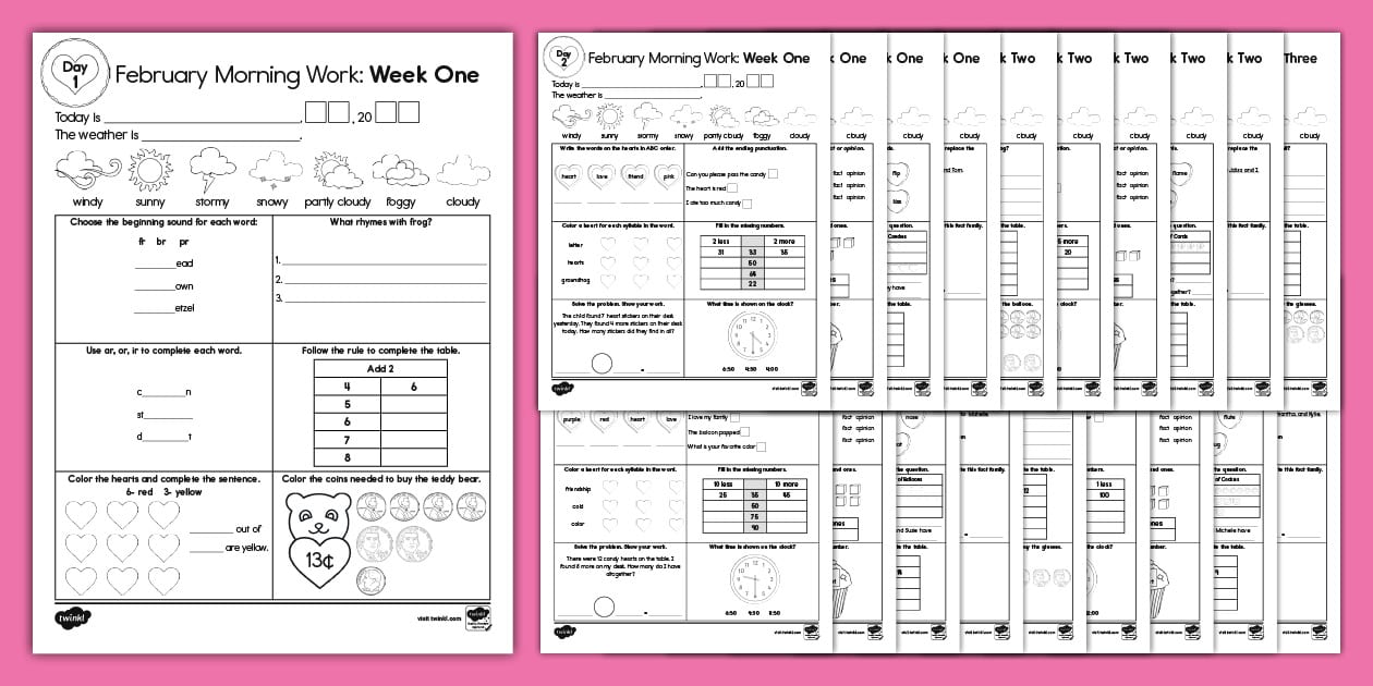 First Grade February Morning Work Bundle (teacher made)