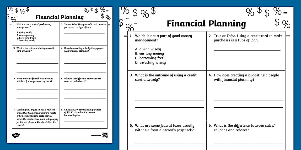 Financial Planning Worksheet for 7th Grade | Twinkl USA