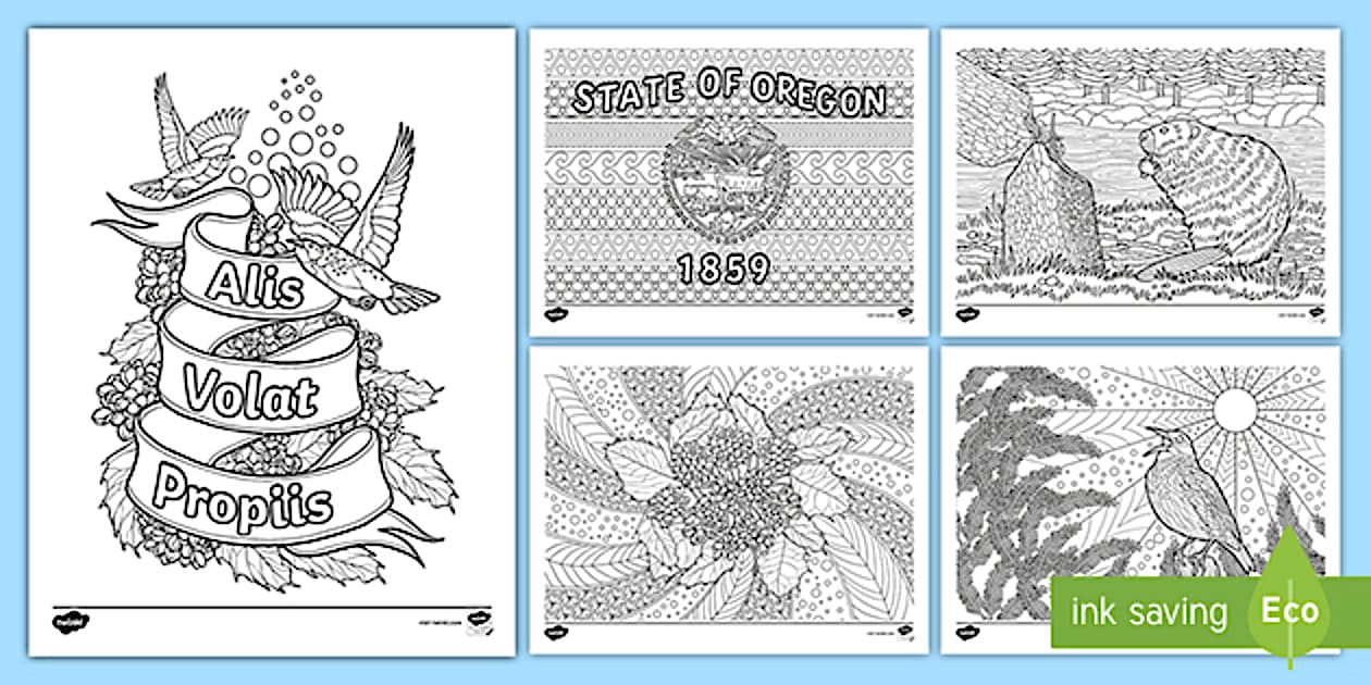 Oregon State Symbols Mindfulness Coloring Sheets - Twinkl