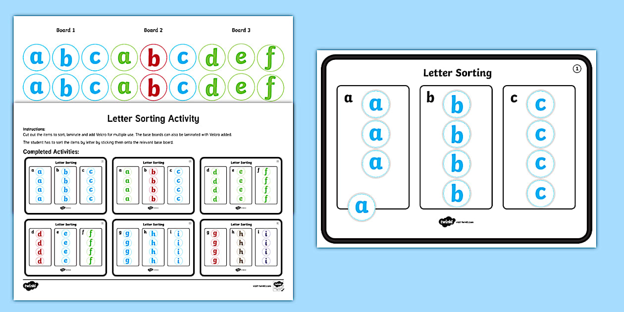 Editable Workstation Pack Lowercase Letter Sorting Activities Set 1