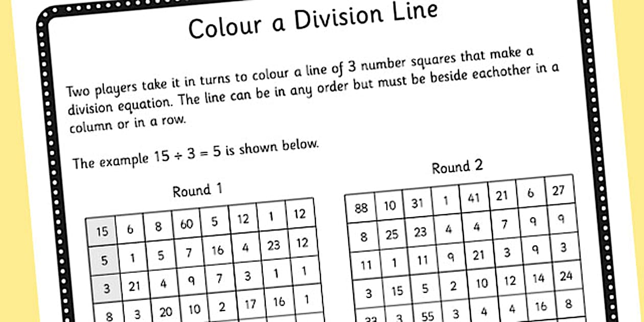 Grade 3 Colour the Division Equation Game Sheet- dividing, maths