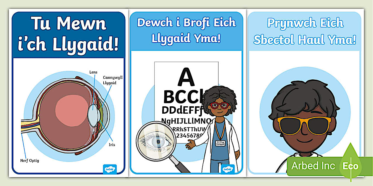 Opticians Role Play Posters Welsh (Teacher-Made) - Twinkl