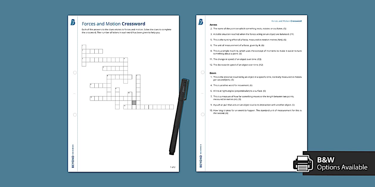 KS3 Forces and Motion Crossword | KS3 Science | Beyond