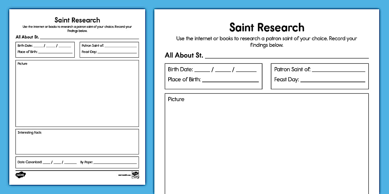 All Saints' Day Research Worksheet (teacher made) - Twinkl