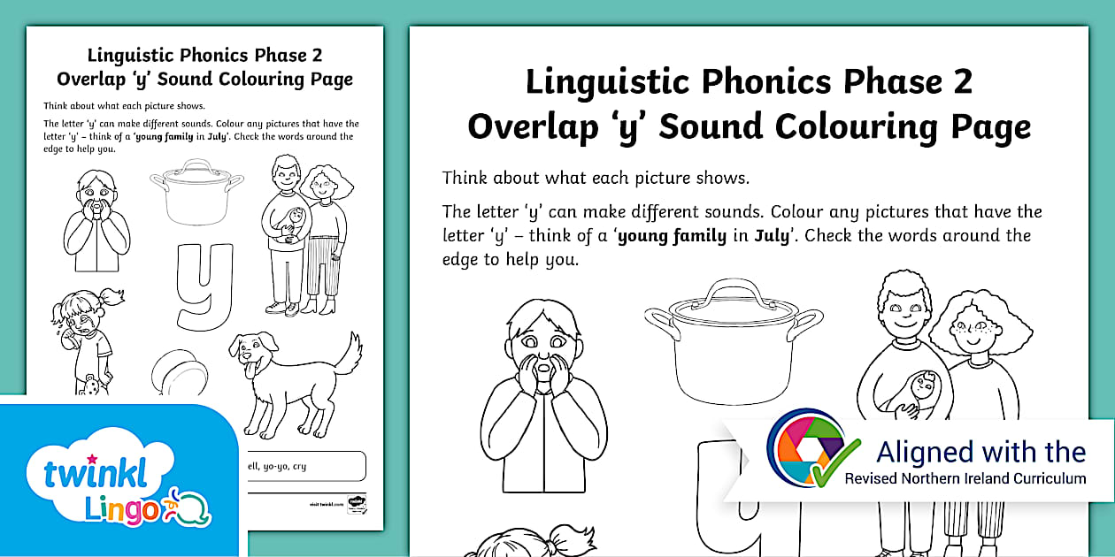 Linguistic Phonics Phase 2 'y' Words Overlap Colouring Page