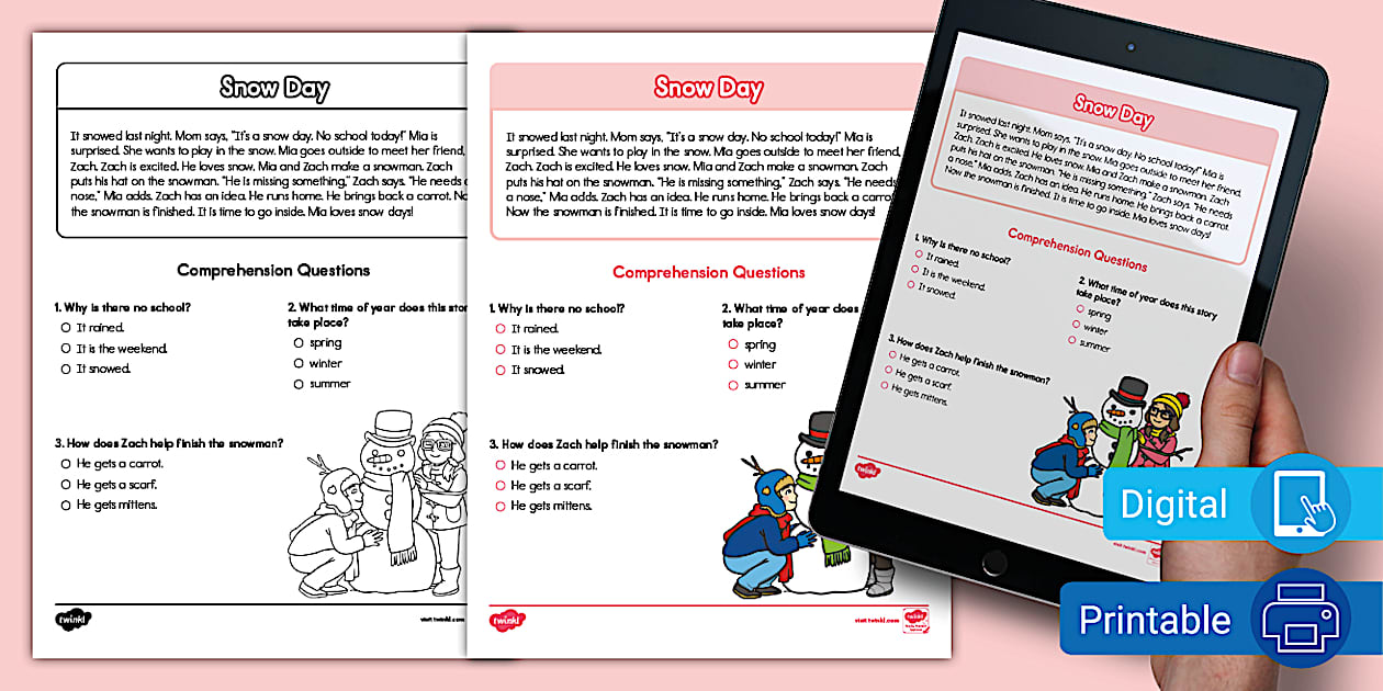 Kindergarten Reading Comprehension Snow Day | Twinkl USA