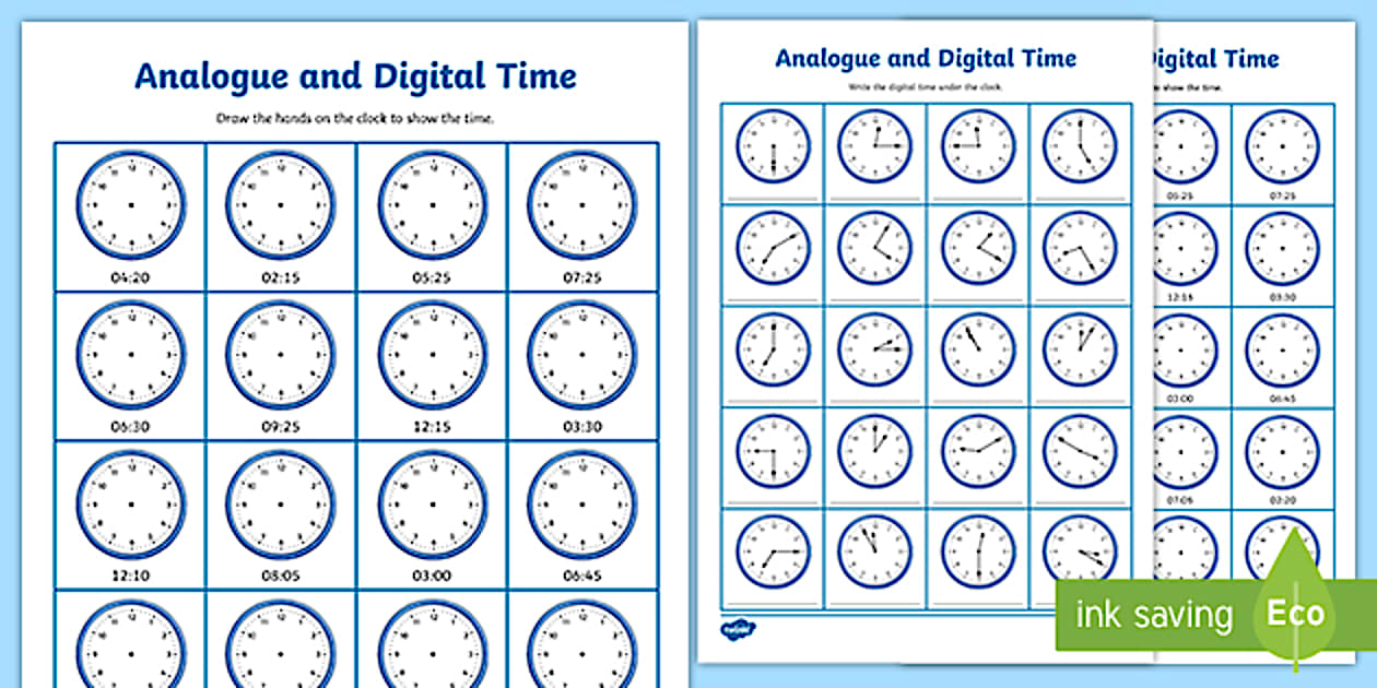 Editable Analogue and Digital Time Worksheets (teacher made)