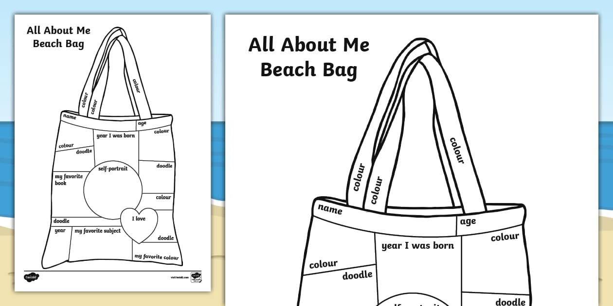 All About Me Beach Bag Worksheet - Twinkl
