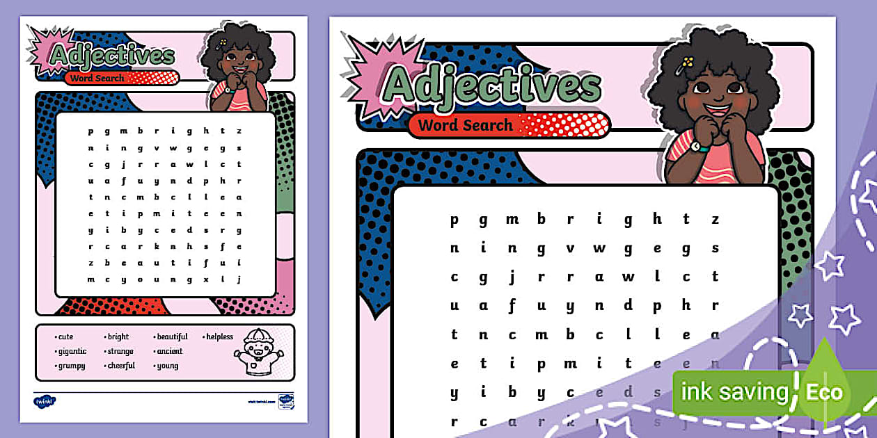 Adjectives Word Search Activity (Ages 6 - 7) (teacher made)