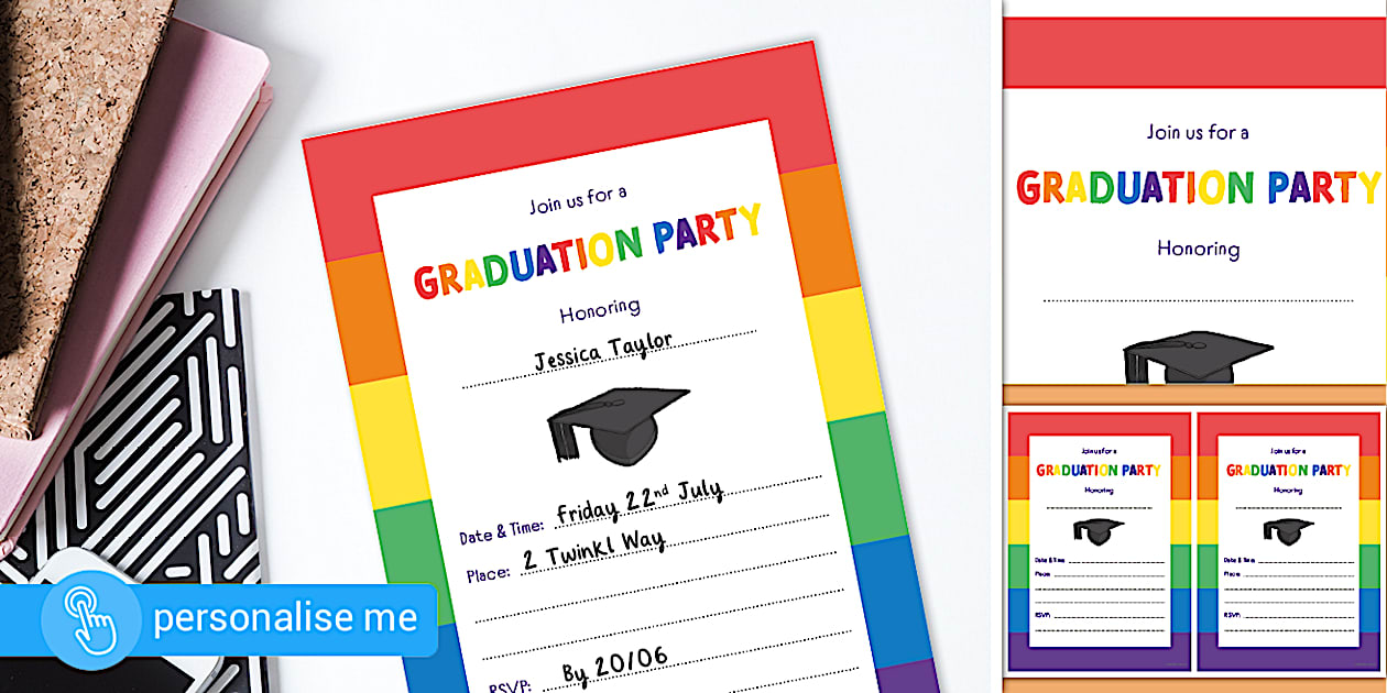 Rainbow Graduation Party Invitations | Twinkl Party - Twinkl