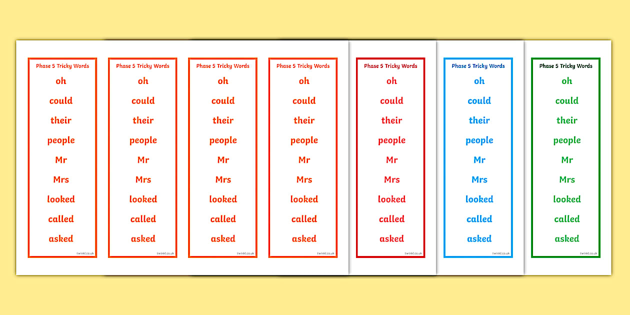 Editable Phase 5 Tricky Word Bookmarks (teacher made)