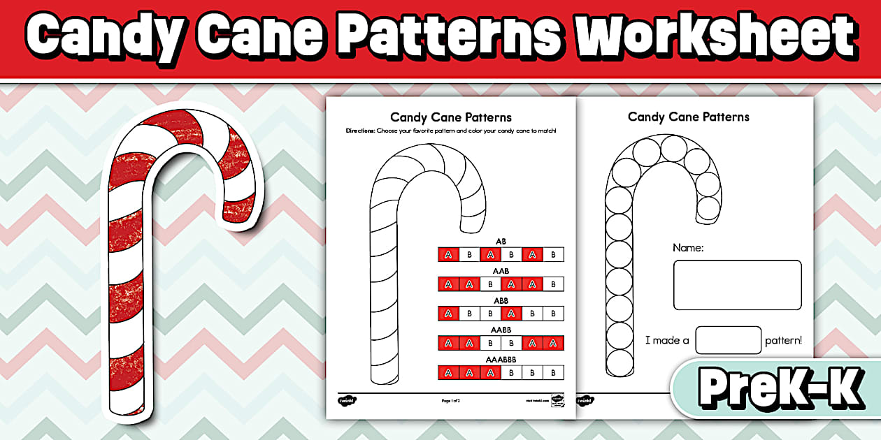 Candy Cane Patterns Worksheet for PreK-K