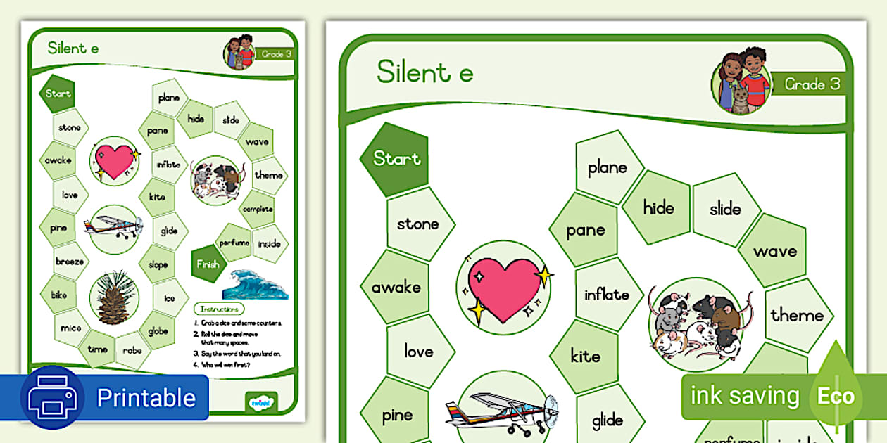 Grade 3 Phonics: Silent e Printable Game - Twinkl