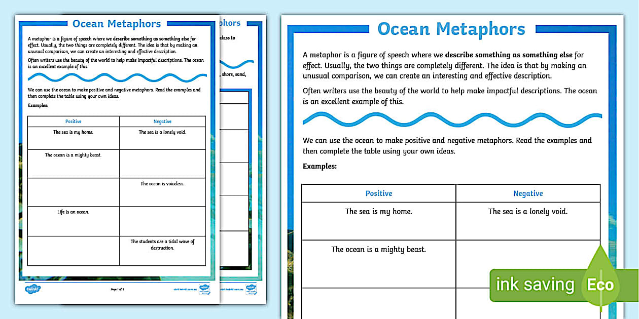 Ocean Metaphors Worksheet | Figurative Language | Twinkl