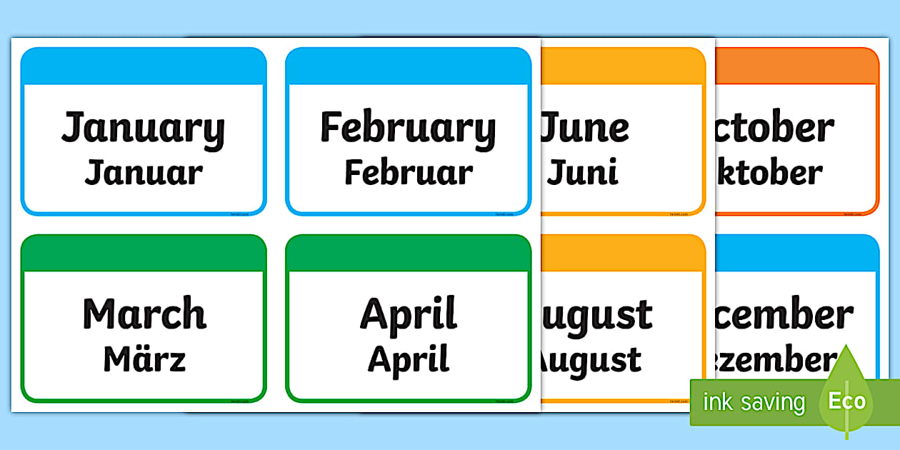 Months of the Year Flashcards English/German (teacher made)