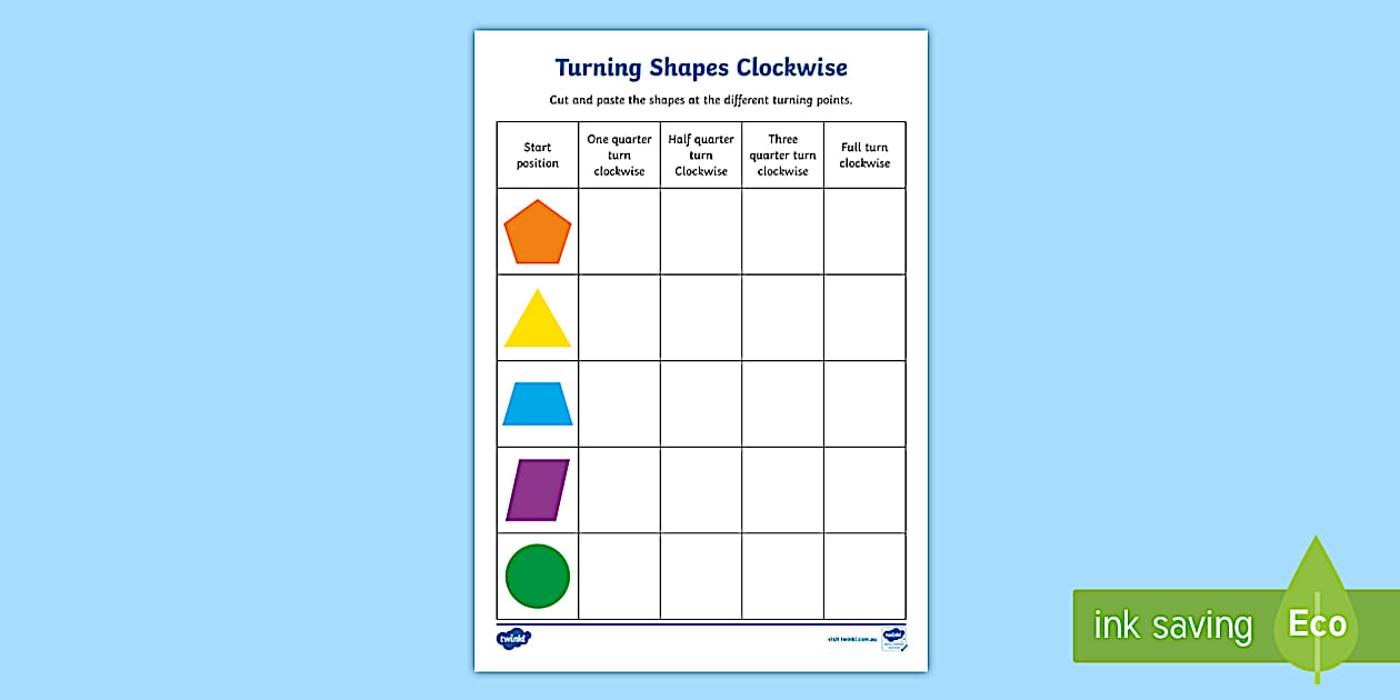 Turning Shapes Clockwise and Anti-clockwise Worksheets