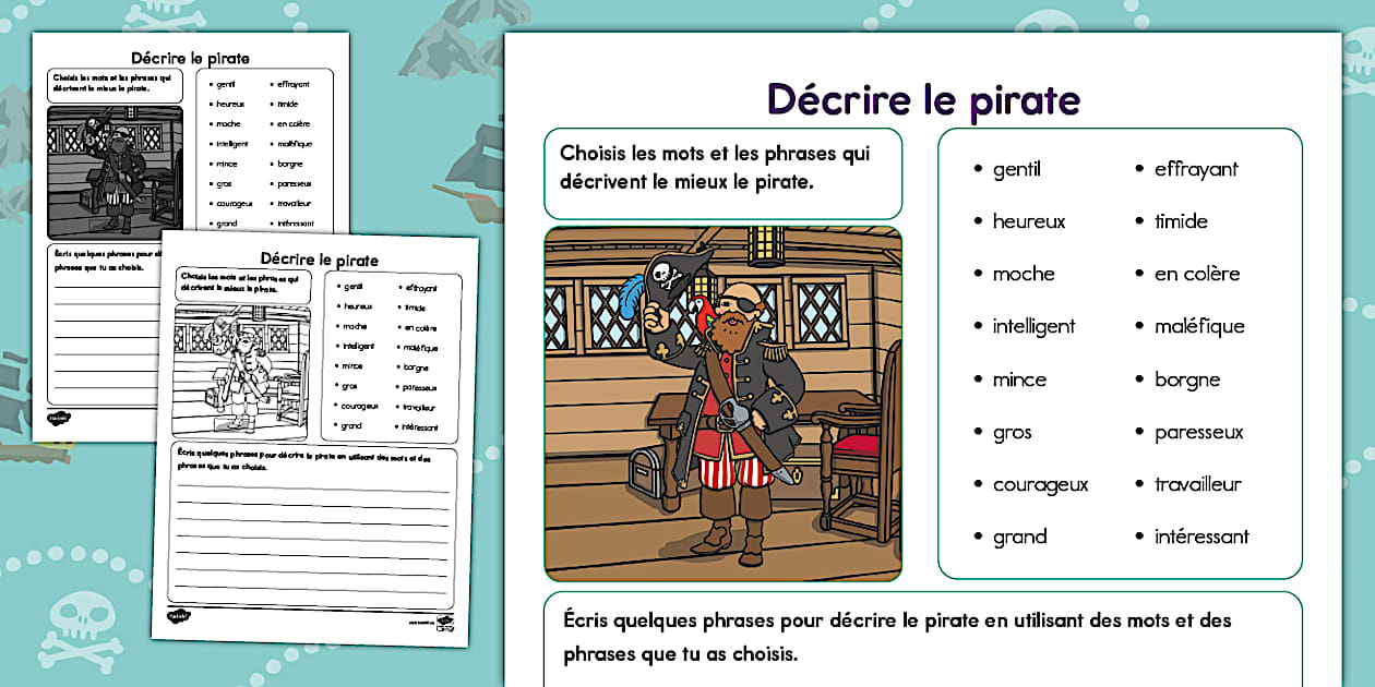 Feuille de travail : Décrire le pirate (teacher made)