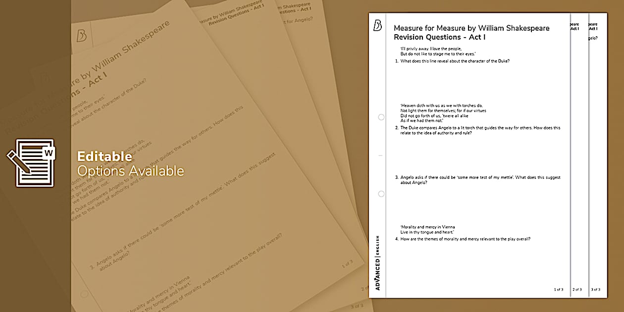 Measure for Measure: Act I Revision Questions (teacher made)