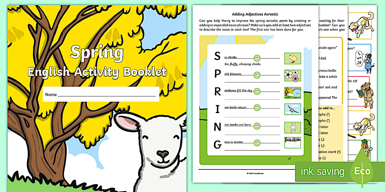 Black and White Year 2 Spring English Activity Booklet