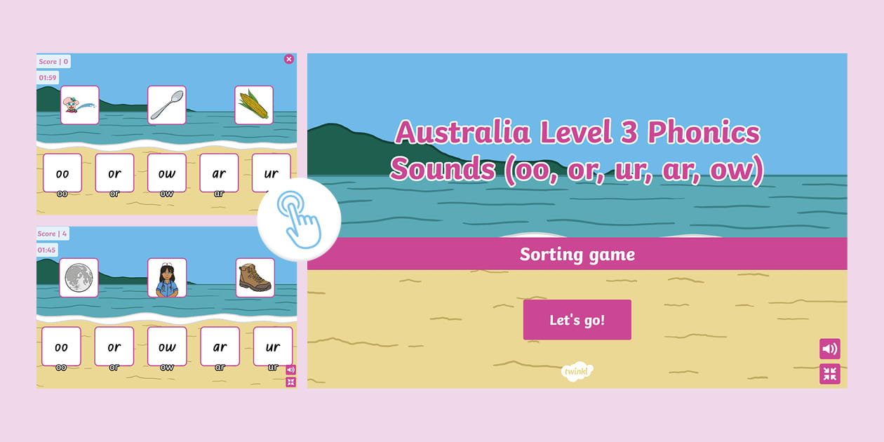 Level 3 Phonics Sounds Sorting Game (oo, or, ur, ar, ow)