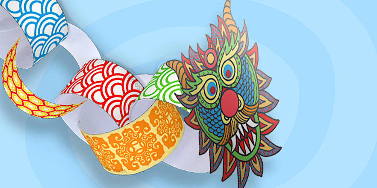 Black and White Chinese New Year Paper Chain Craft Dragon - Australia