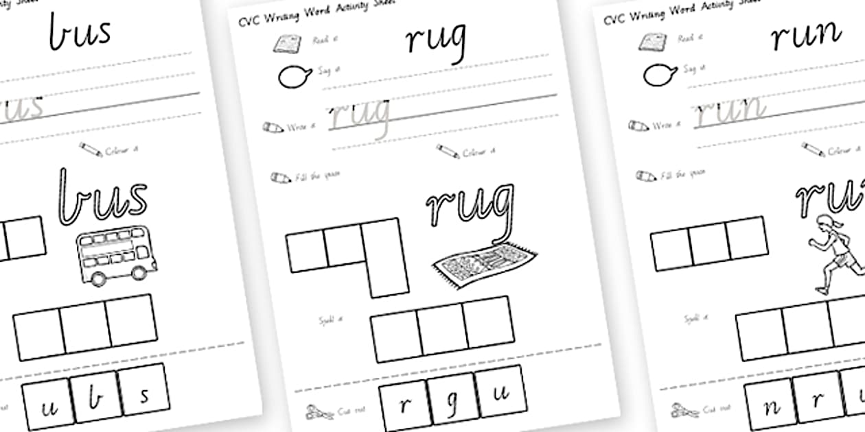 TAS CVC Writing Word Worksheets U (teacher made) - Twinkl