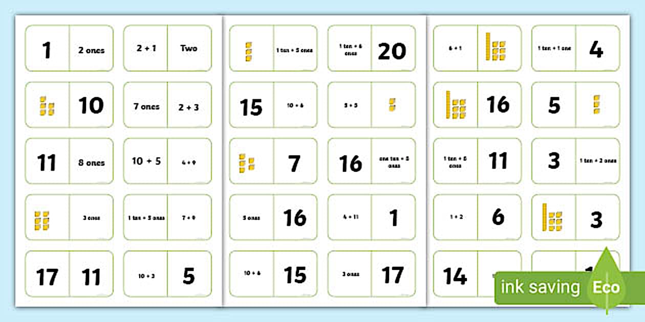 Place Value Dominoes within 20 Game (teacher made) - Twinkl