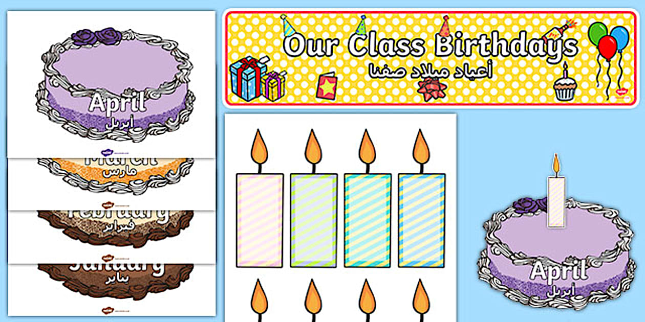Editable Birthday Display Set Cakes Arabic Translation