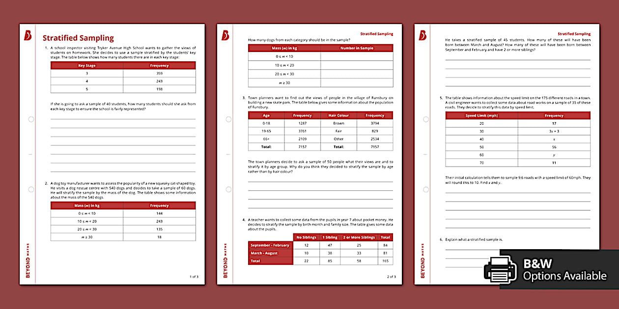 Stratified Sampling Worksheet | GCSE Foundation Maths