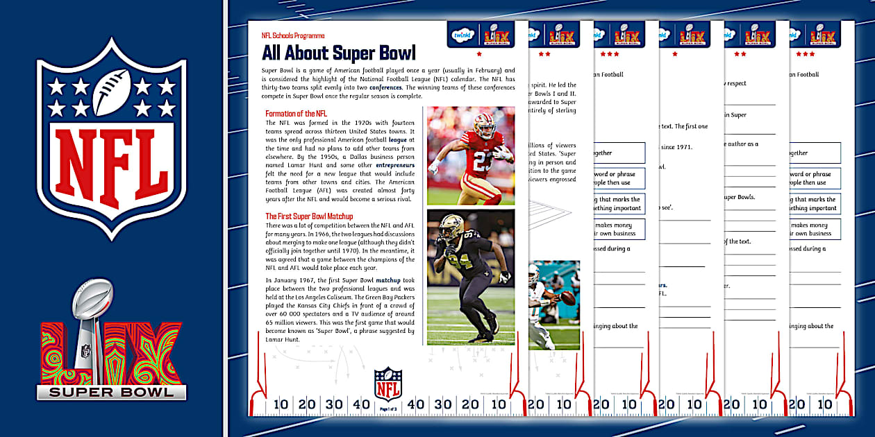 FREE! - NFL: All About Super Bowl Reading Comprehension [Ages 9-11]